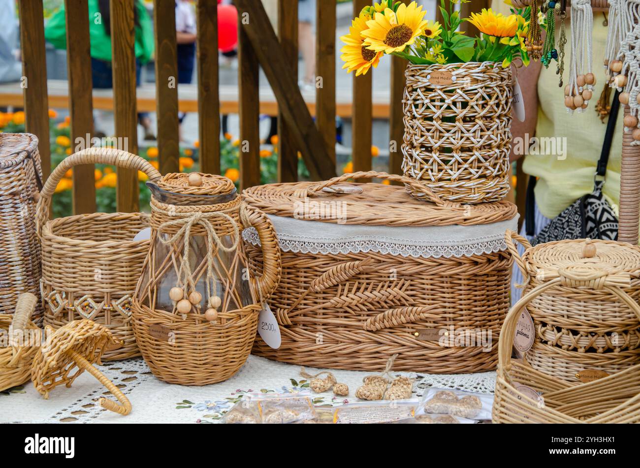 Designer Wicker Wood Products for Sale Stock Photo - Alamy