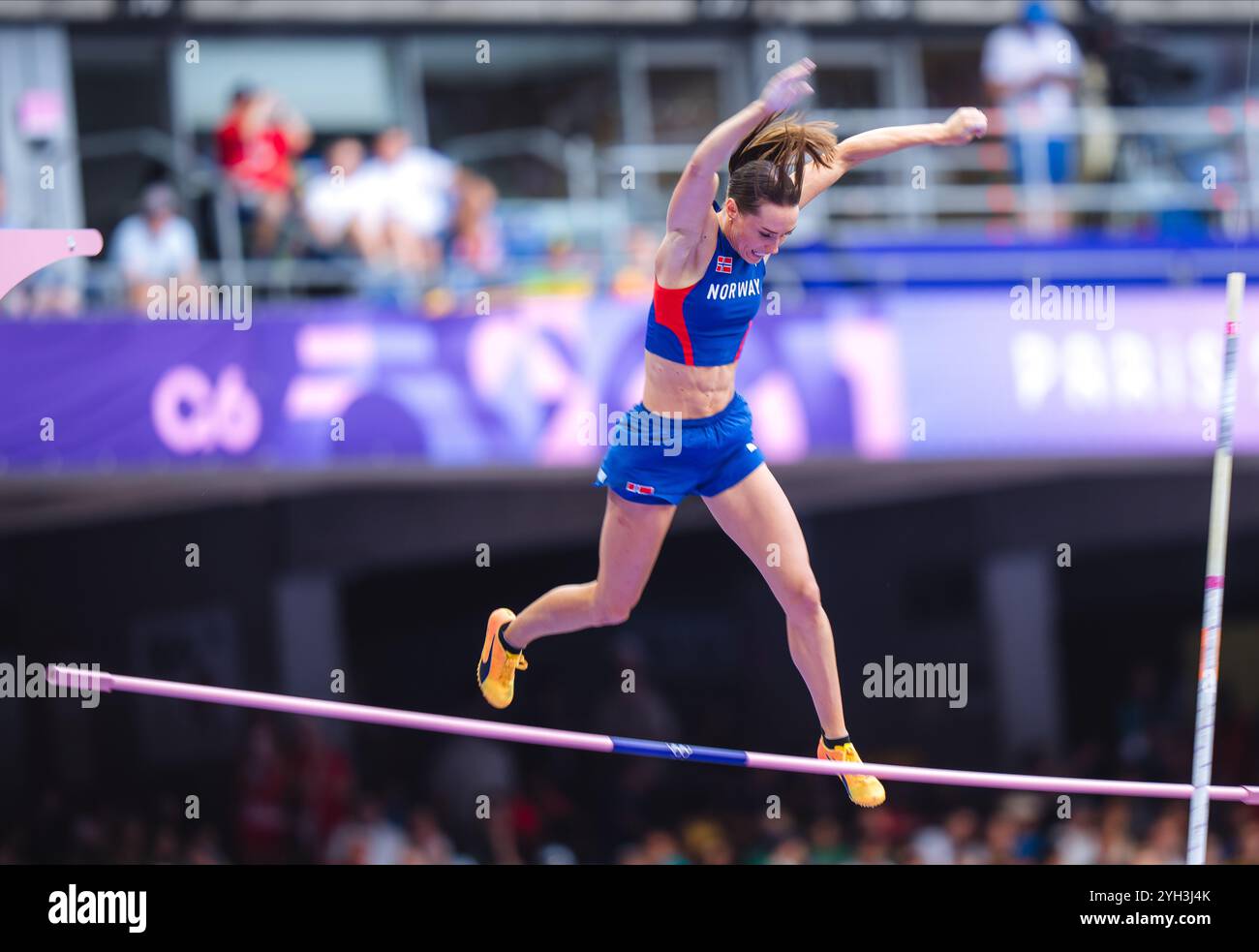 Lene Retzius participating in the pole vault at the Paris 2024 Olympic ...