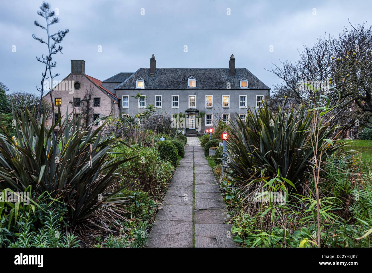 Cockenzie House and gardne at dusk, a 17th century Jacobean mansion ...