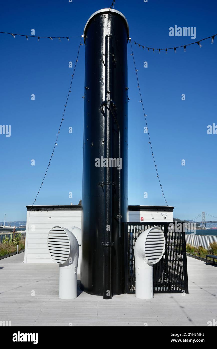 Black chimney stack on The Klamath Ferryboat at Pier 9, now the home of ...