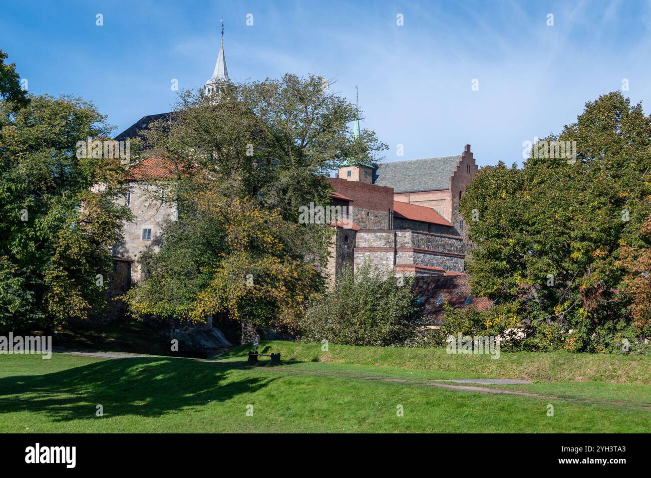 Skyline of the 13th century constructed medieval Akershus Fortress ...