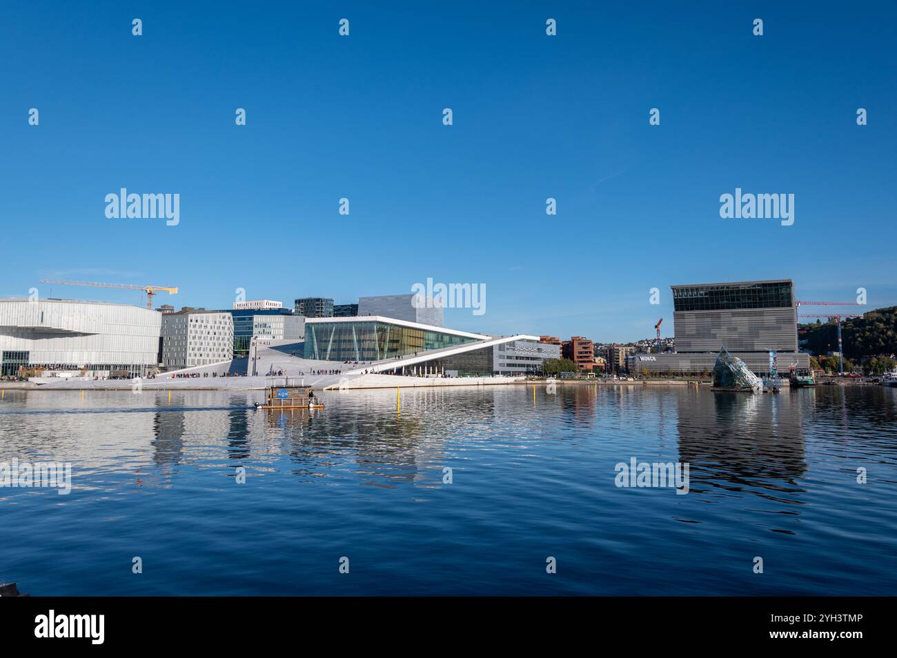 A modern skyline of the city of Oslo and the harbour in Norway. Facing ...