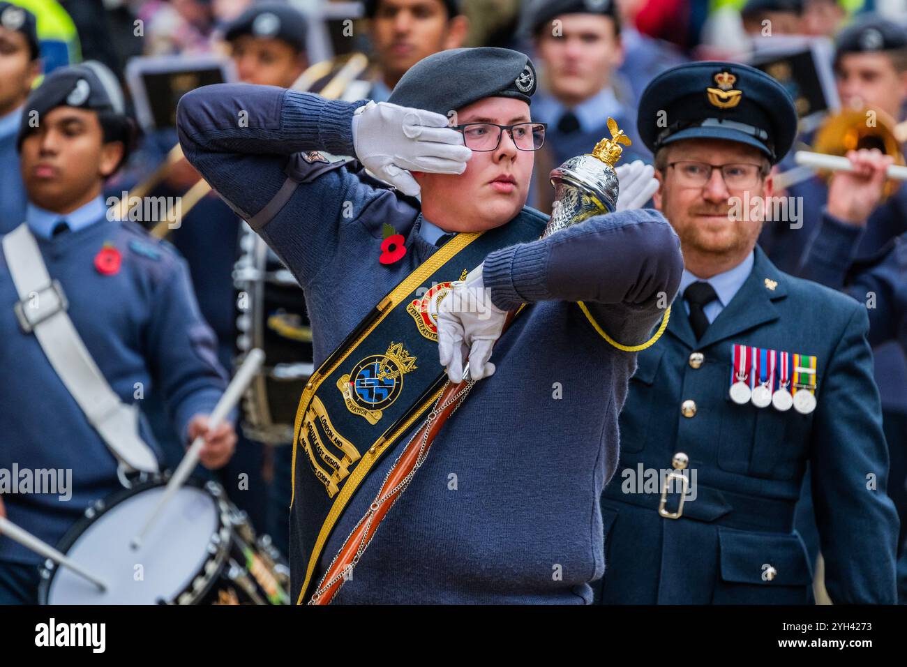 London, UK. 9 Nov 2024. The RAF cadet band leads a marching unit - The ...