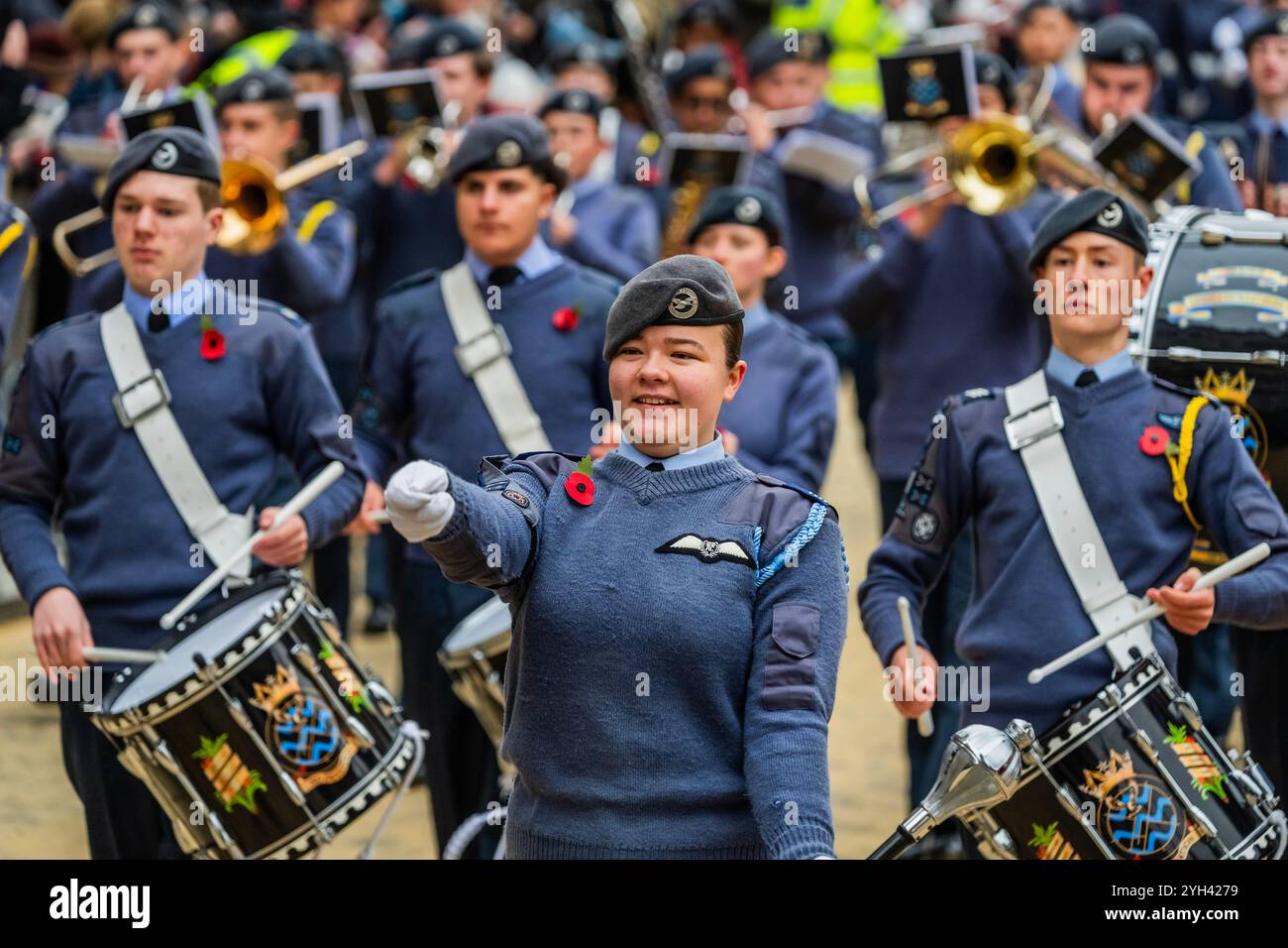 London, UK. 9 Nov 2024. The RAF cadet band leads a marching unit - The ...