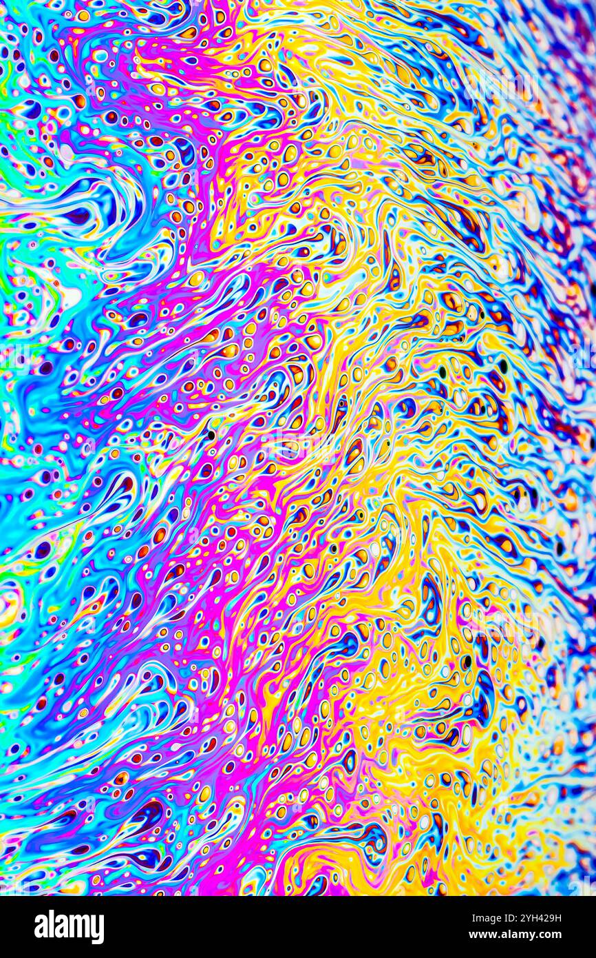 Closeup on a soap bubble movement as a scientific experiment showing ...