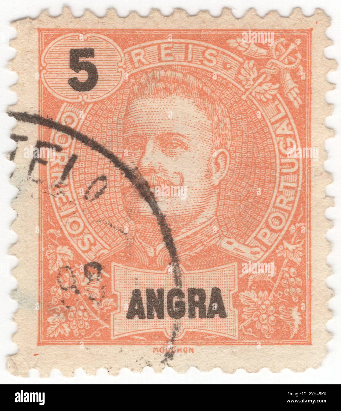 ANGRA - 1897 January 1: 5 reis orange postage stamp depicting portrait ...