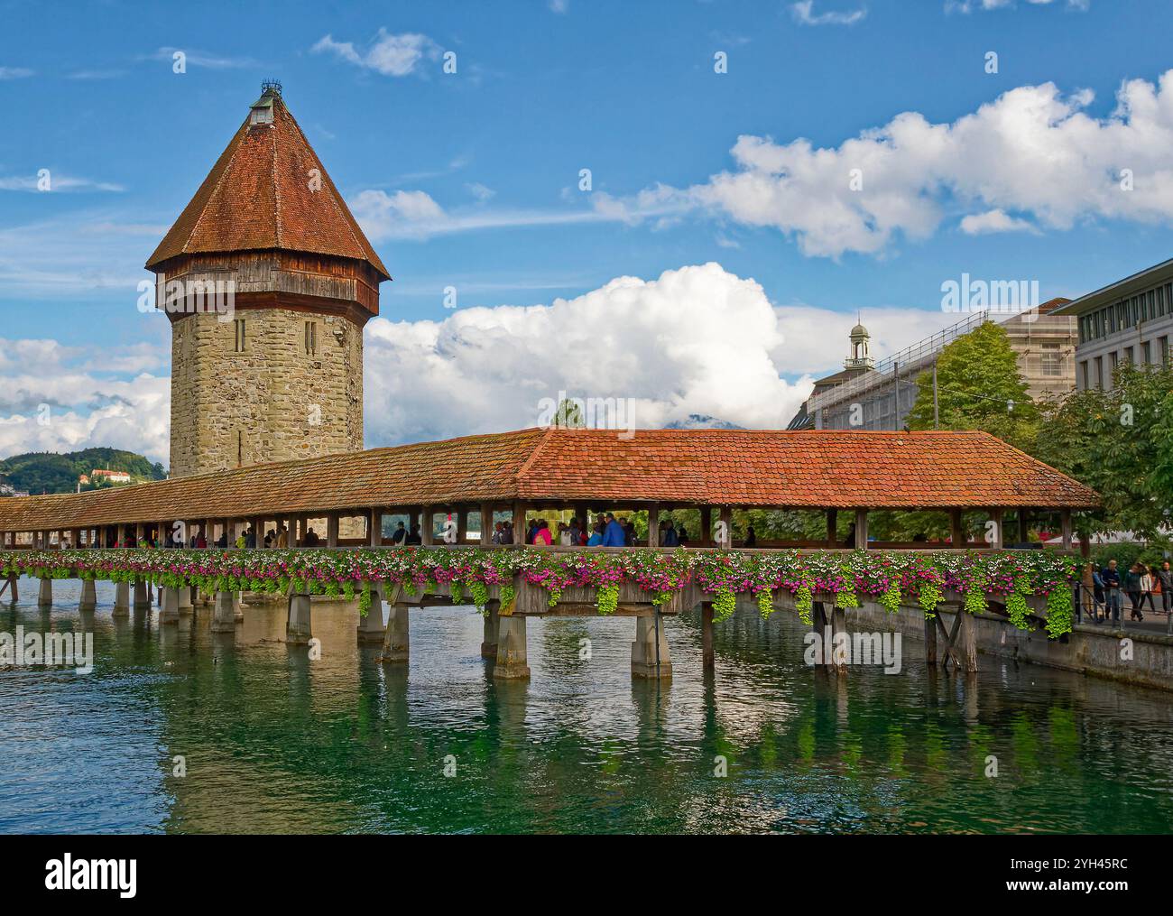 Chapel bridge, iconic, River Reuss, 14 century, covered footbridge ...
