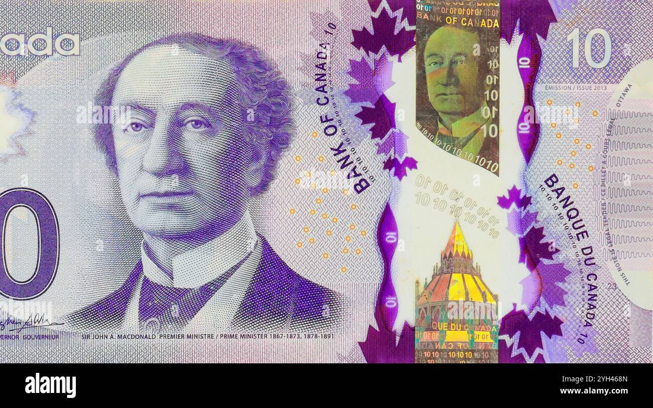 Canadian polymer banknotes in denomination ten dollars issued by Bank ...