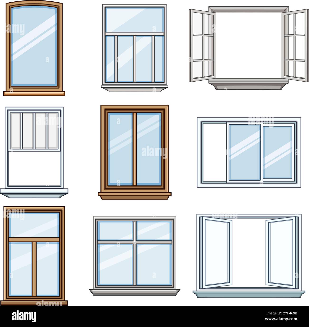 window frame set cartoon vector illustration Stock Vector Image & Art ...