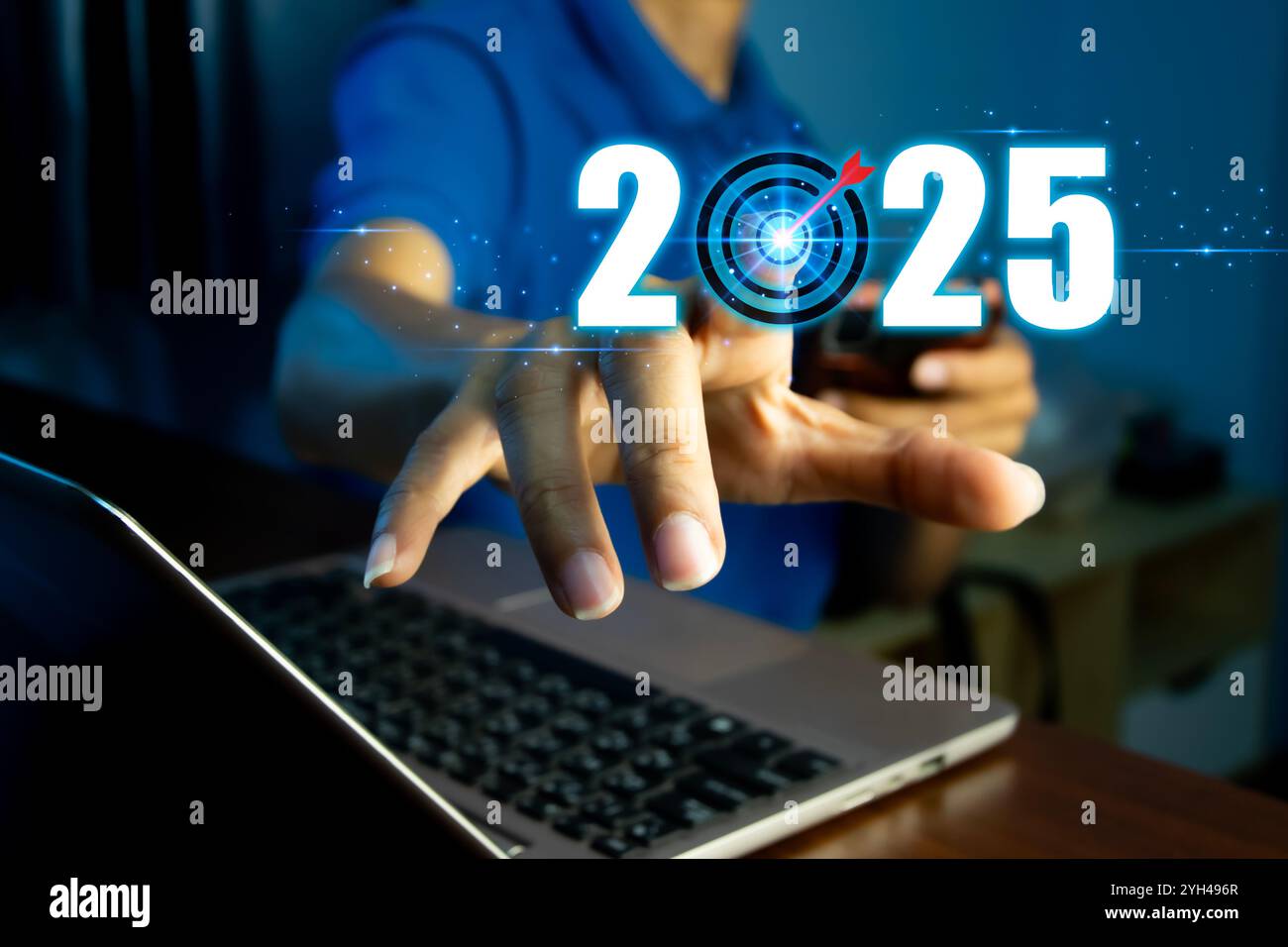 Positive indicators in 2025 Businessman touching target icon on virtual ...