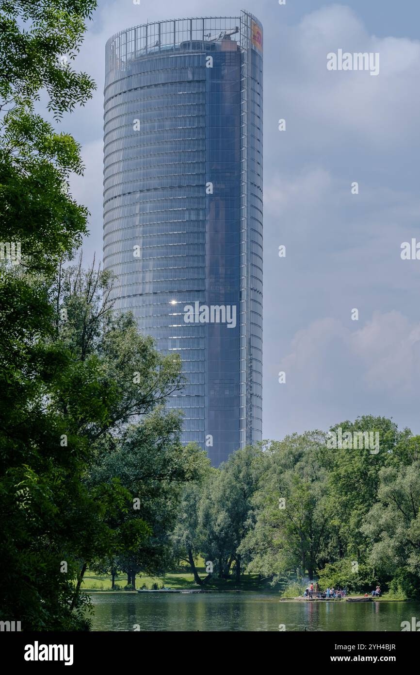 Bonn, Germany - May 21, 2024 : View of a lake at Rheinaue Park and the ...