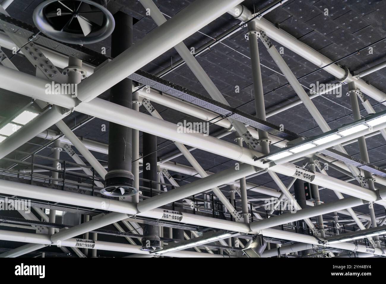 Modern steel roof structure with ventilation ducts Stock Photo - Alamy
