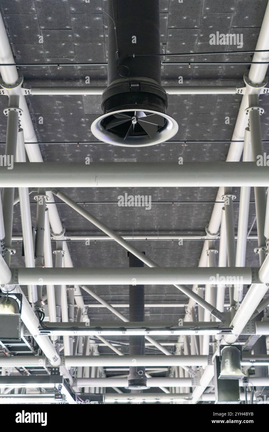 Room air conditioner gray ceiling round ventilation pipe with fan ...