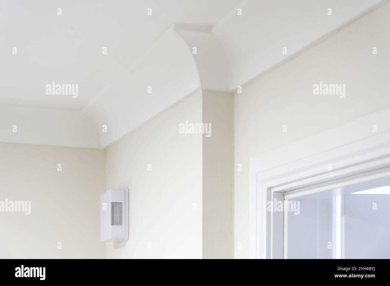 Coving installation painted white in new house Stock Photo - Alamy