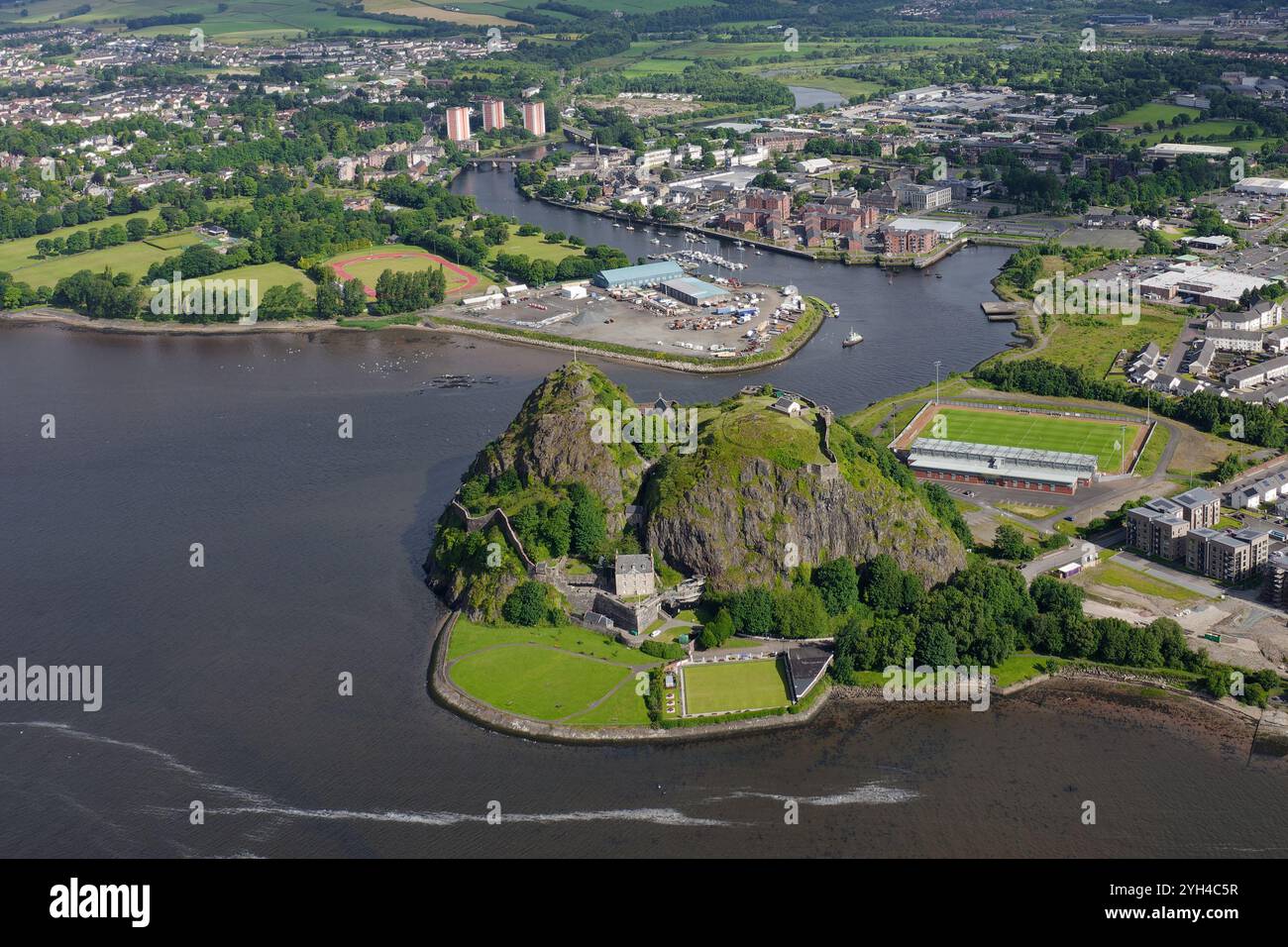 Drone aerial looking down dumbarton castle hi-res stock photography and ...
