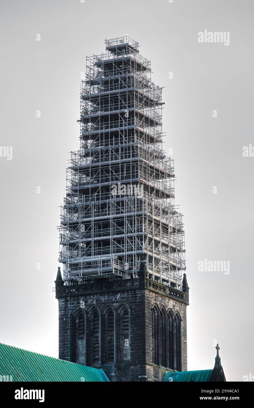 Scaffolding surrounding church steeple for restoration work Stock Photo ...