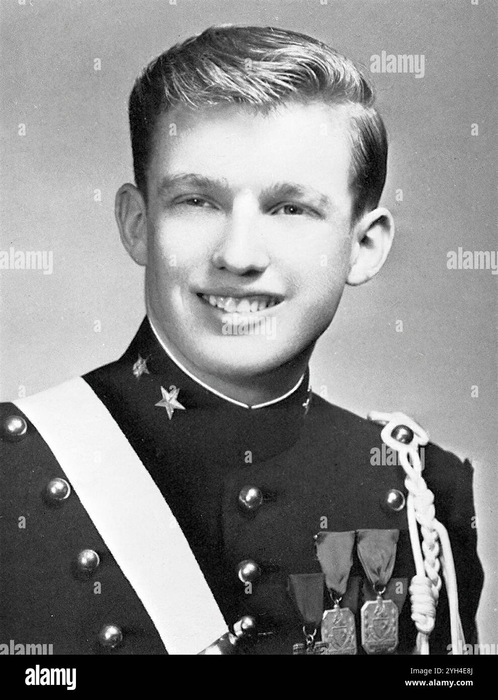 Portrait of Donald Trump, 17, in NYMA Cadet uniform while attending the ...