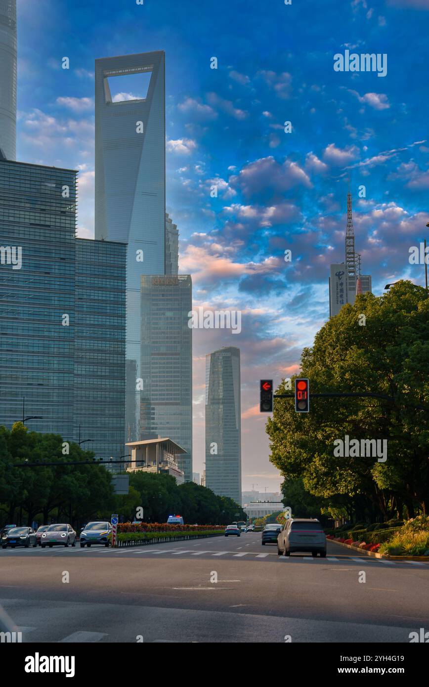 Shanghai Skyline with Iconic Skyscrapers and Urban Street Scene Stock ...