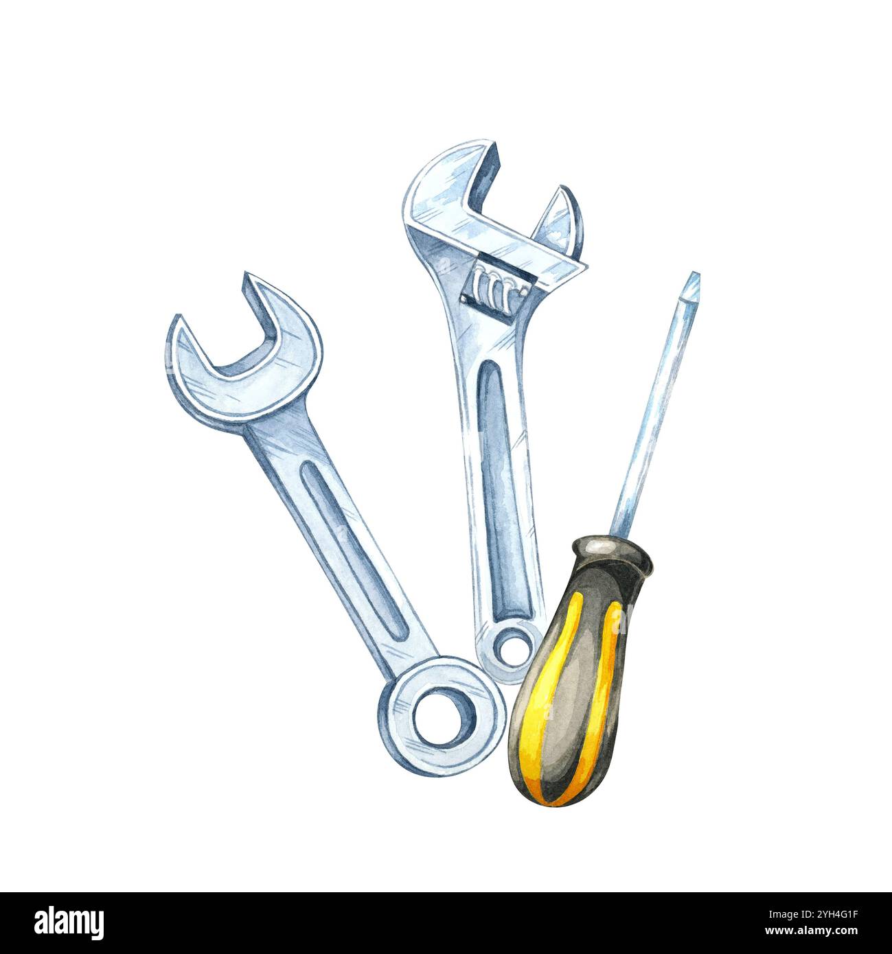 Two wrenches and a yellow-handled screwdriver clipart. Hardware tools ...