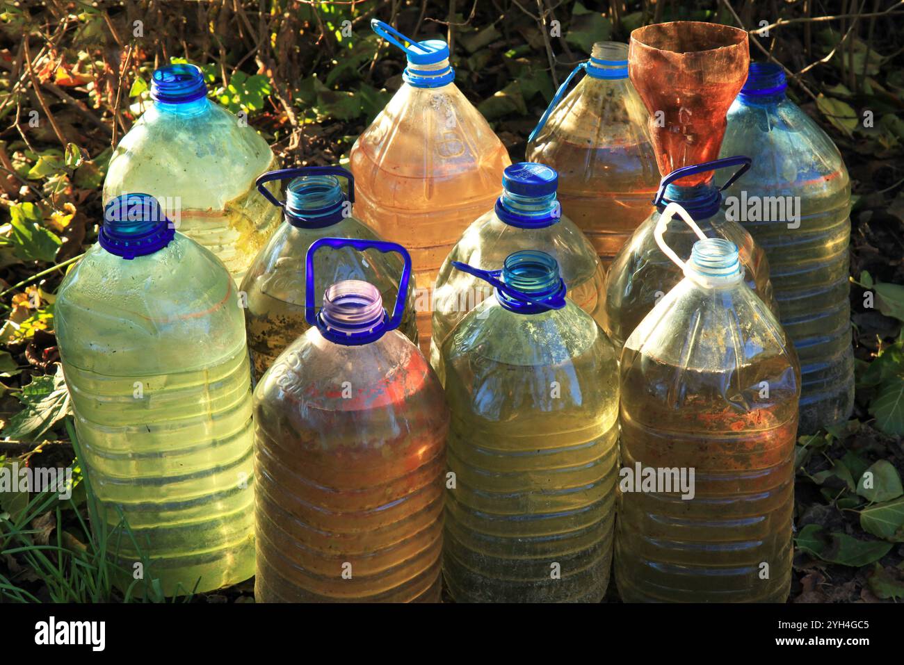 Water, supply and storage. Plastic bottles with water. Accumulation of ...