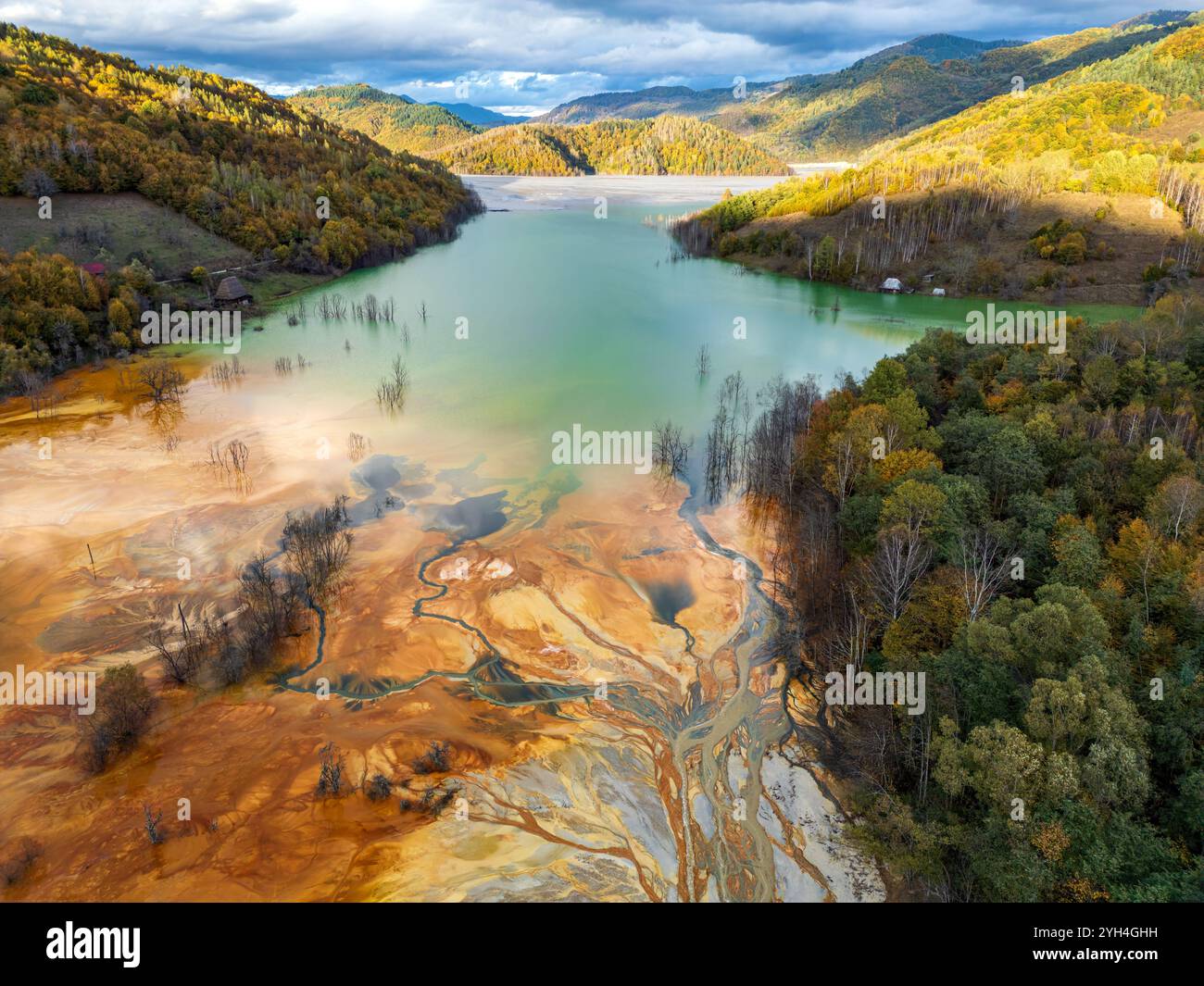 Aerial view of Geamana lake, a water body formed from the toxic waste ...