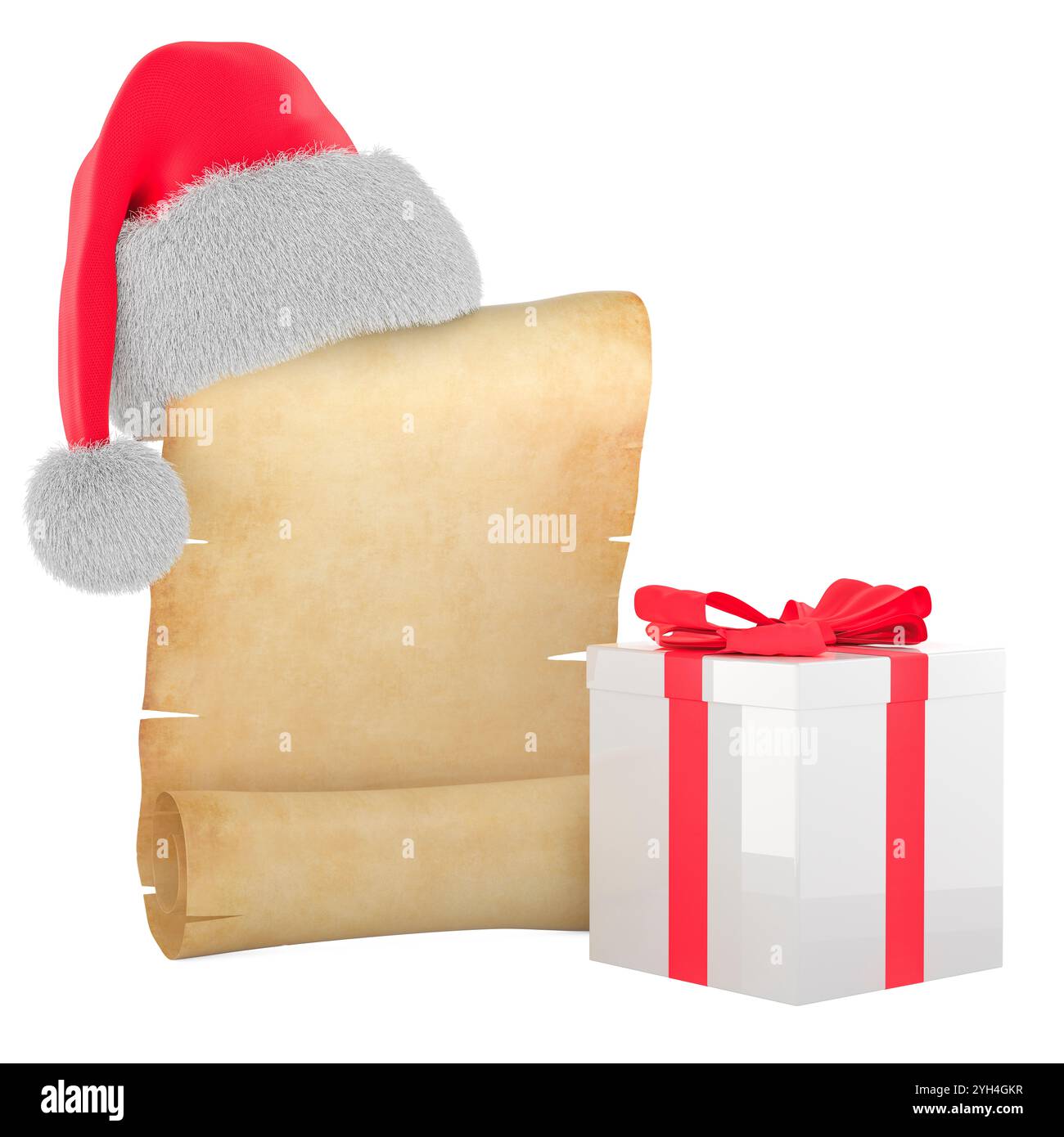 Christmas Scroll witch Santa Hat, 3D rendering isolated on white ...