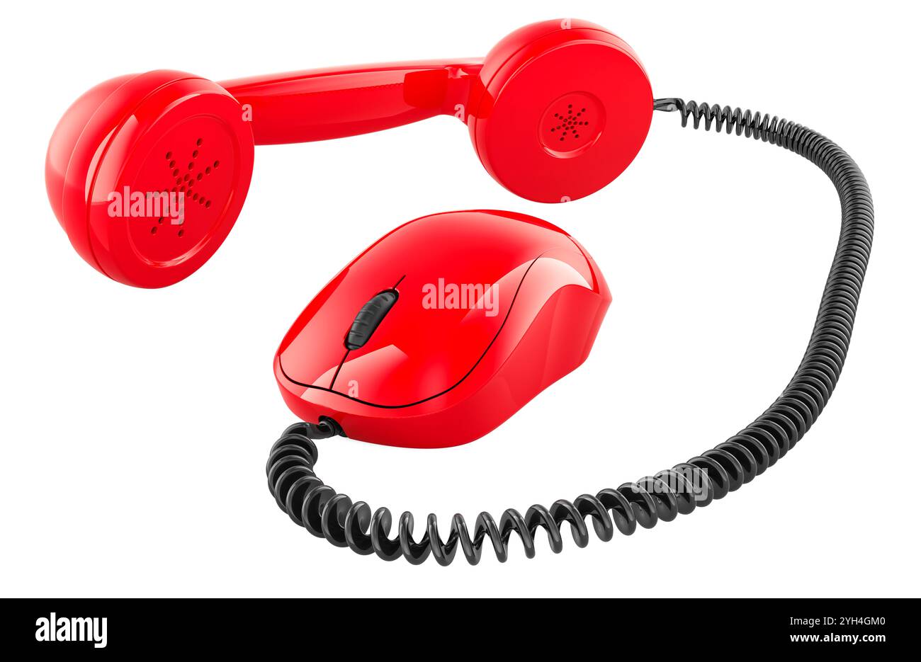 Red Phone Handset with computer mouse, 3D rendering isolated on white ...