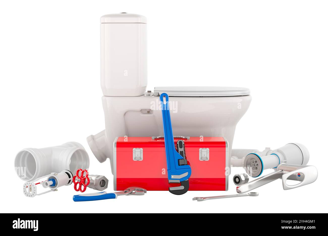 Plumbing repair service, concept. Toilet bowl with construction tools ...