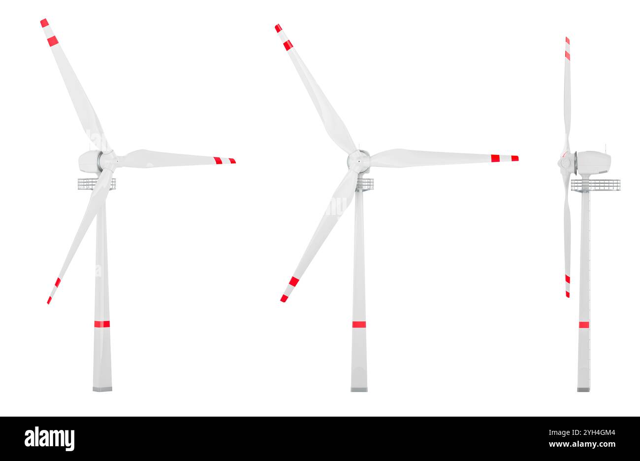 Wind turbine, front and side views. 3D rendering isolated on white ...