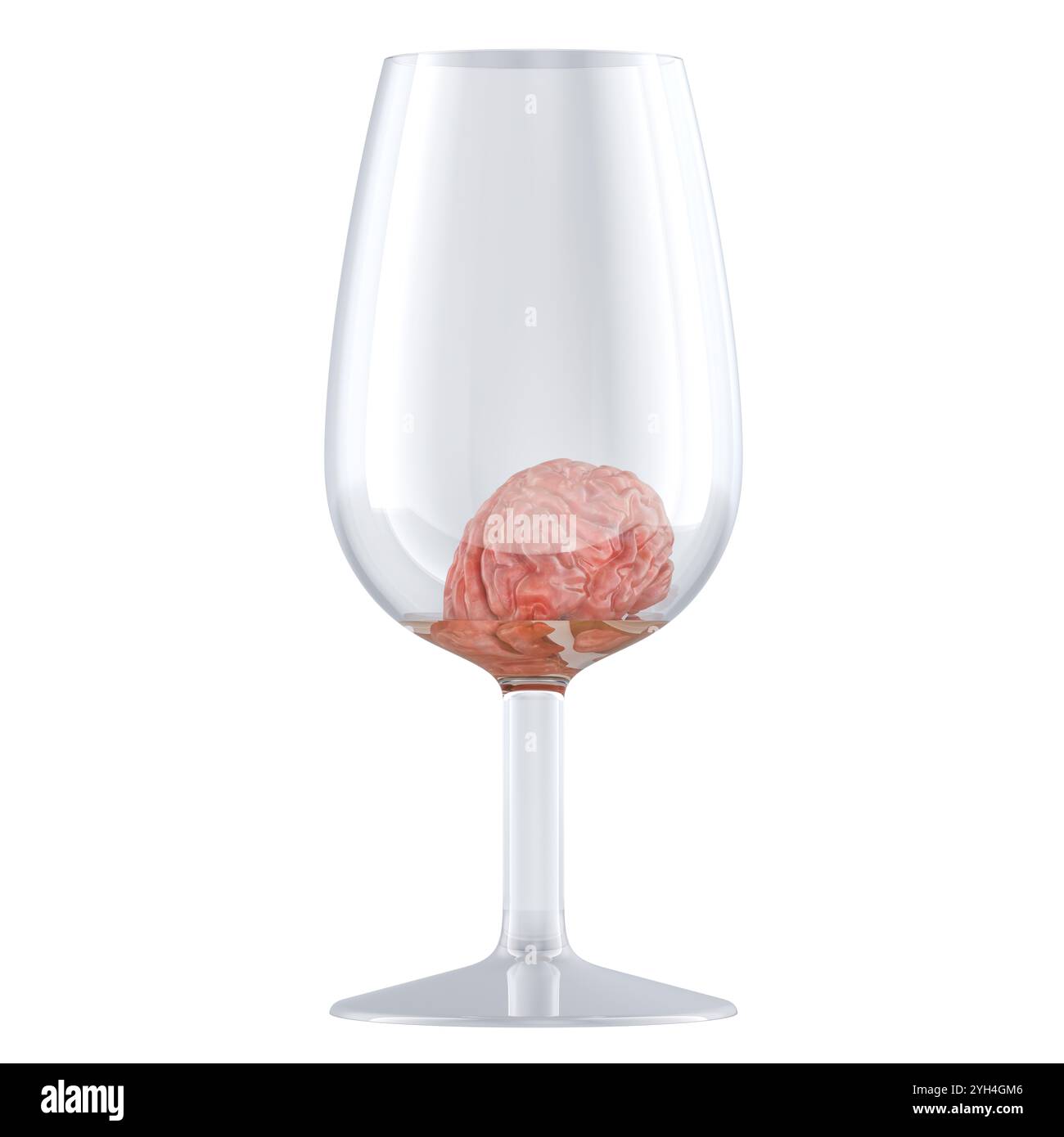 Wine glass with human brain inside. Alcohol addiction, concept. 3D ...