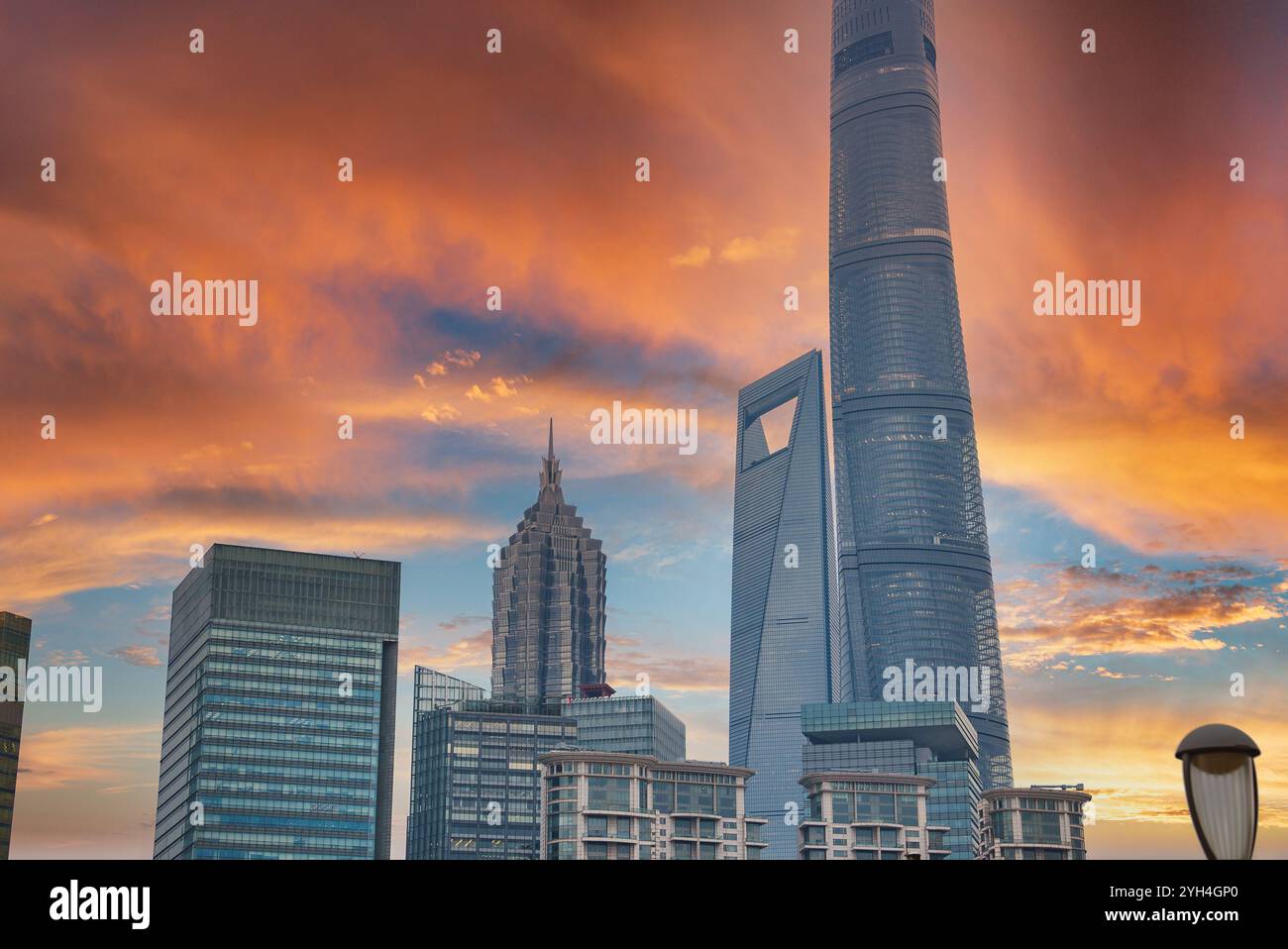 Shanghai Skyline at Sunset with Shanghai Tower and World Financial ...