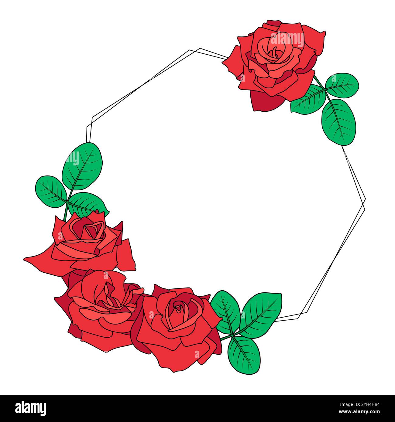 Polygon floral frame. Simple geometric shape with rose bouquet Stock ...