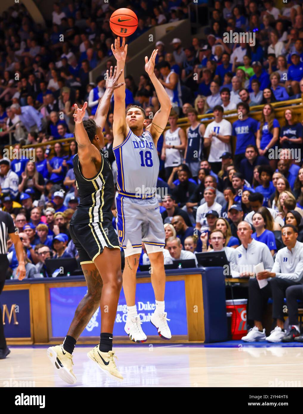 November 8, 2024: Duke forward Mason Gillis (18) shoots over Army ...