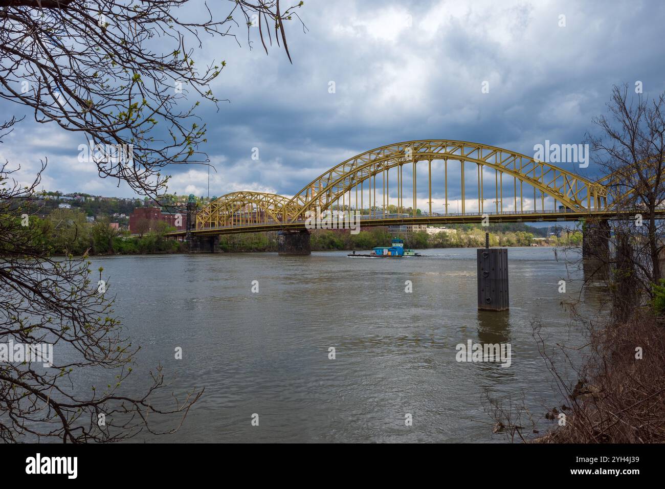 The iconic yellow 10th Street Bridge in Pittsburgh, Pennsylvania ...