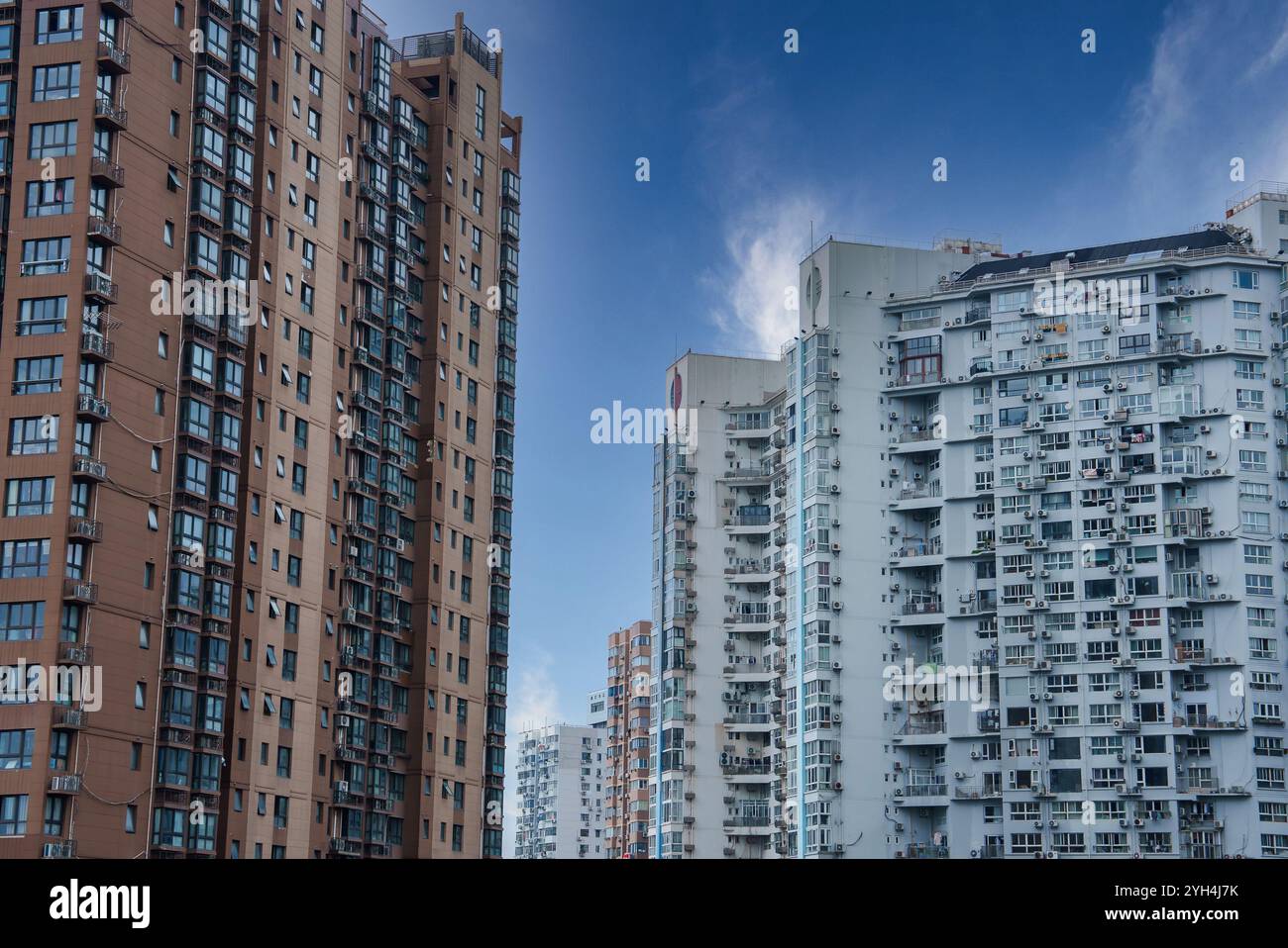 Cluster of modern high rise residential buildings in Shanghai, China ...