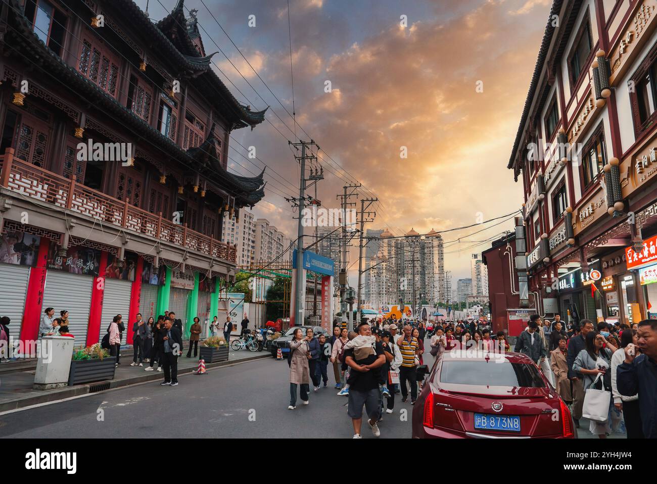 Bustling Shanghai Street Scene with Traditional and Modern Architecture ...