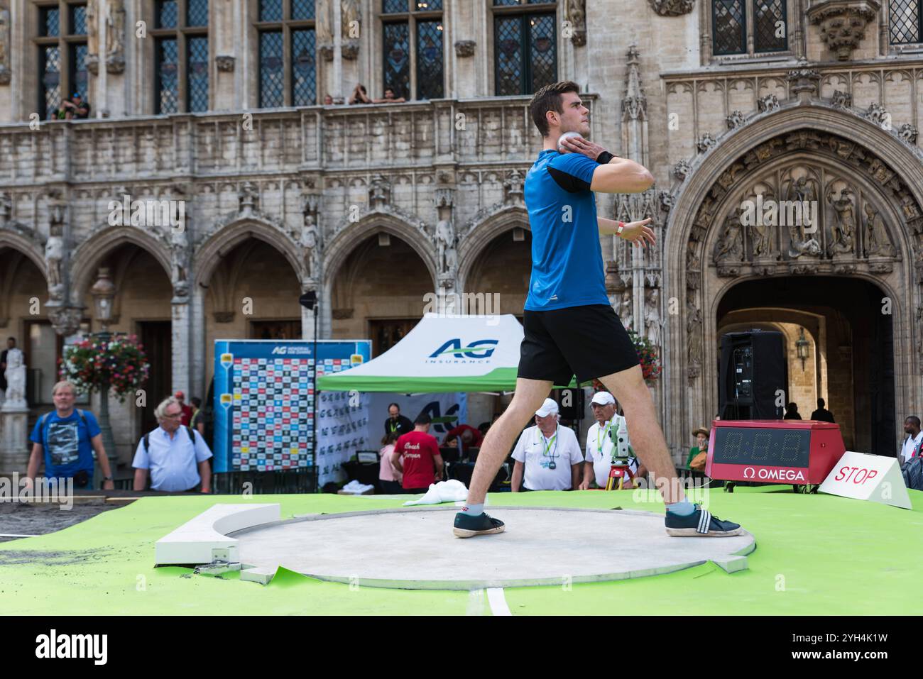 Men competing at the 2018 Shot put final at the Memorial Van Damme ...