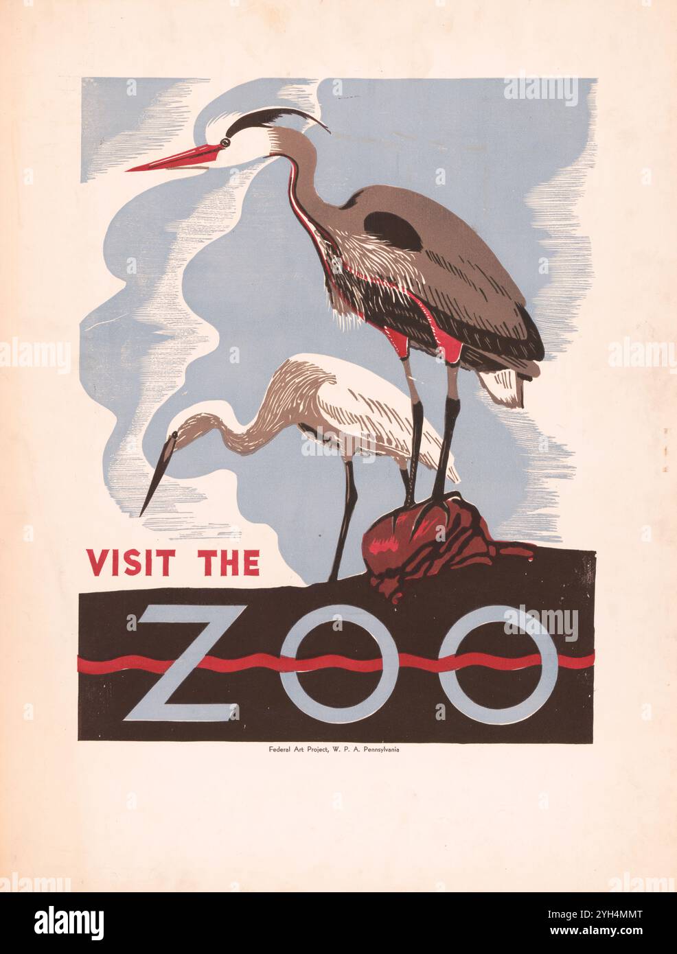 Vintage Poster for Zoo in Pennsylvania depicting illustration of cranes ...