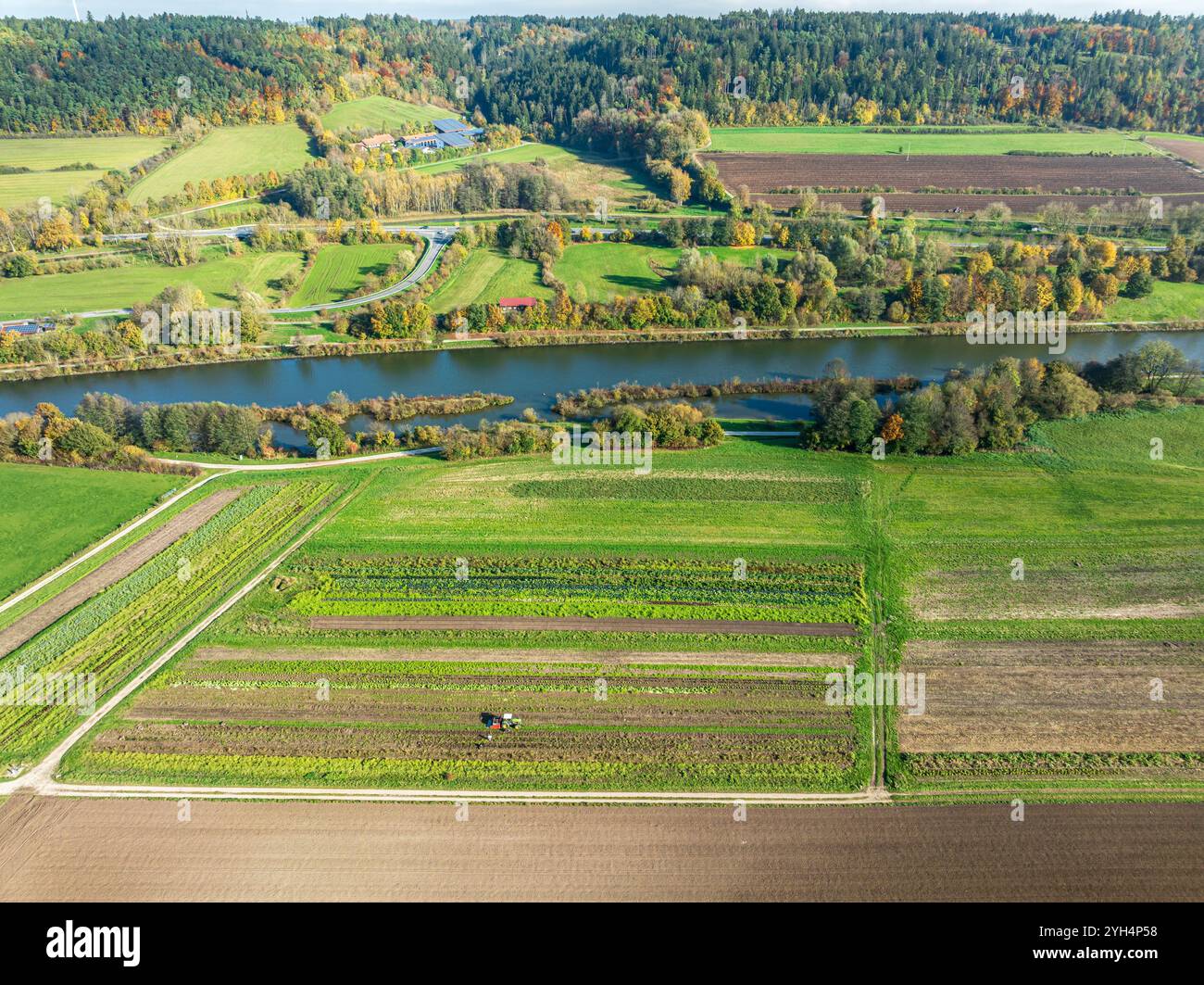 Aerial view of Main-Donau Kanal, near village Plankstetten, fields and ...