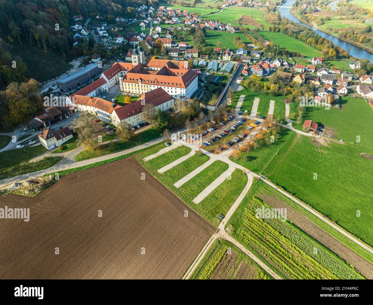 Aerial view of Plankstetten with Benedictine Abbey, Plankstetten ...