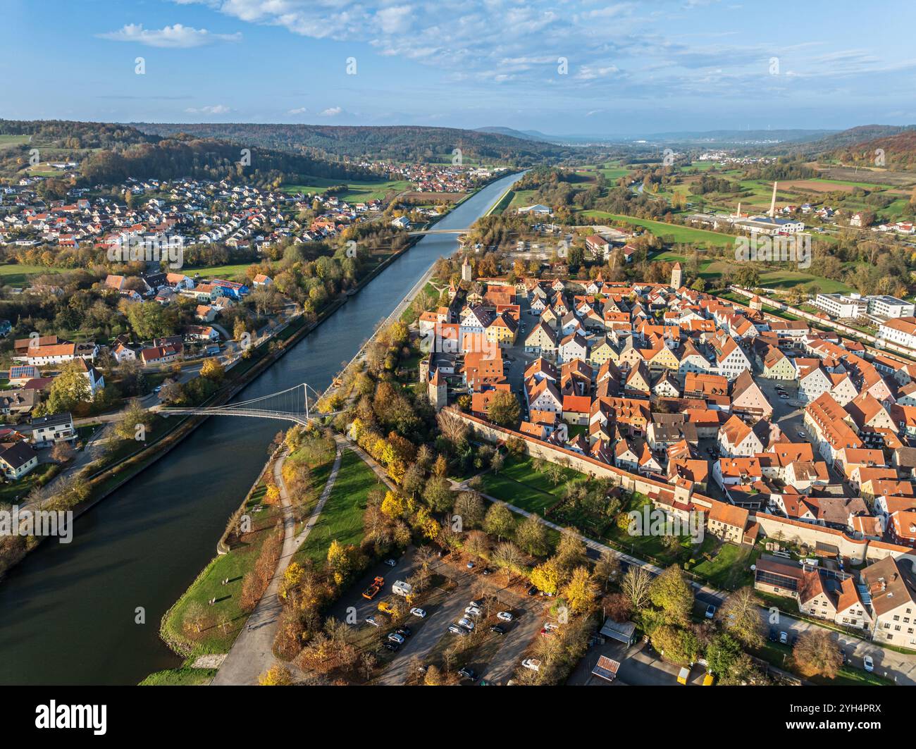 Historic center of village Berching, half-timbered houses, town wall ...