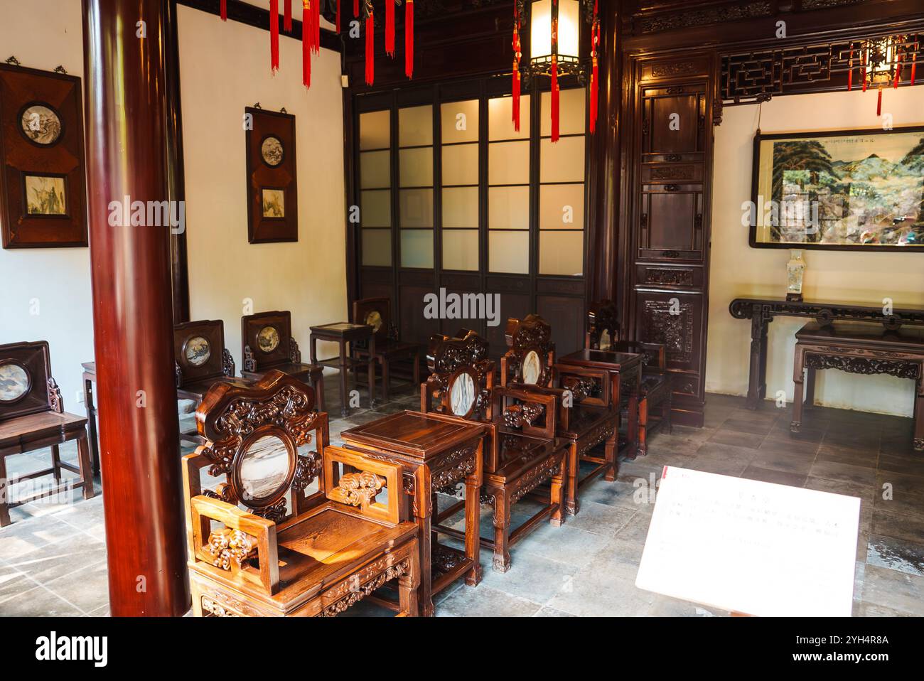Traditional Chinese Interior with Carved Furniture in Shanghai Stock ...
