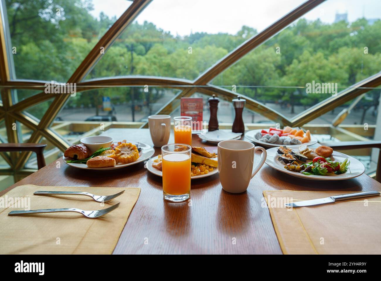 Breakfast Table for Two with Geometric Window View in Shanghai Stock ...
