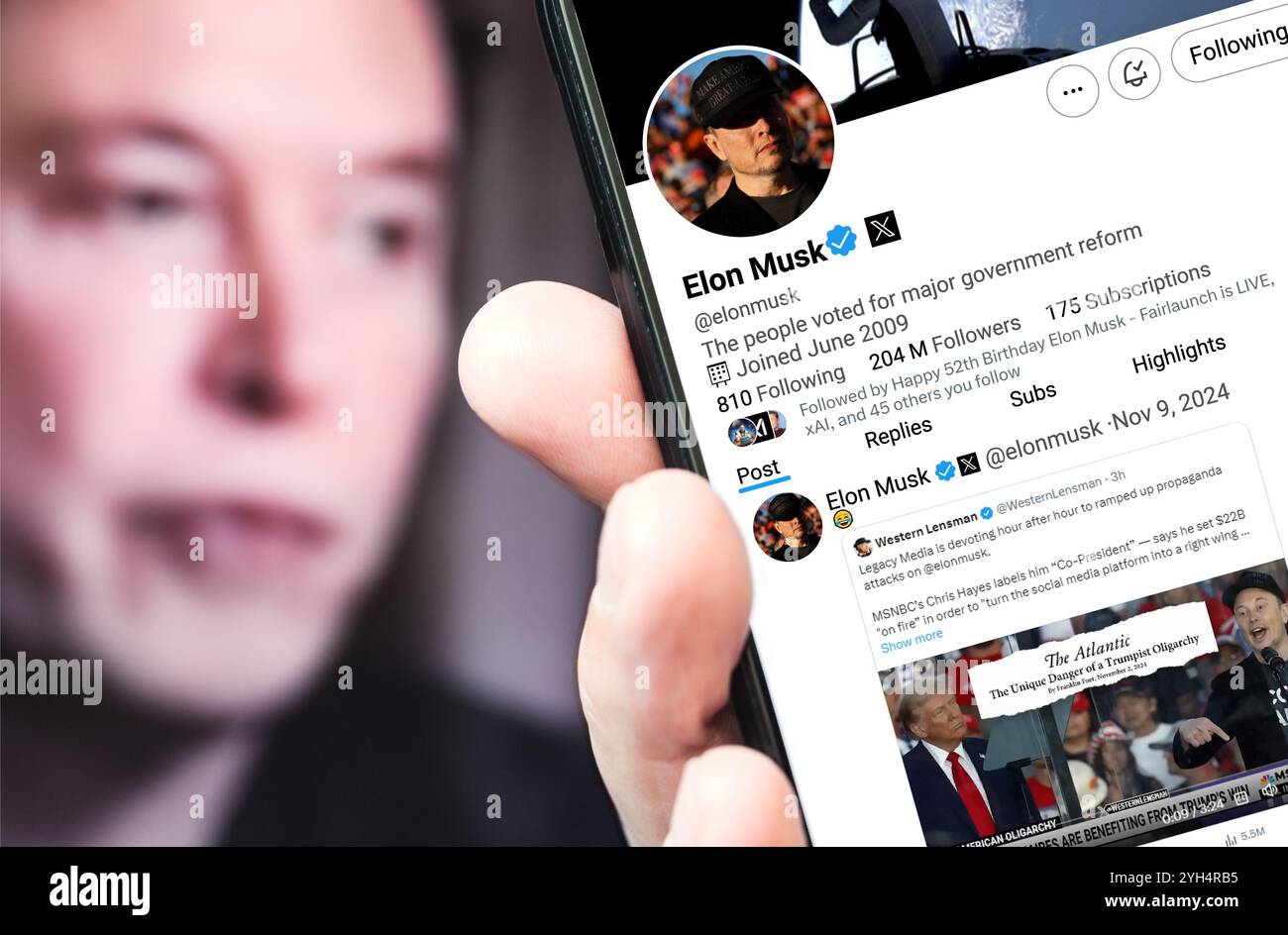 Boryspil Ukraine November 09, 2024. Elon Musk Twitter profile page on a ...