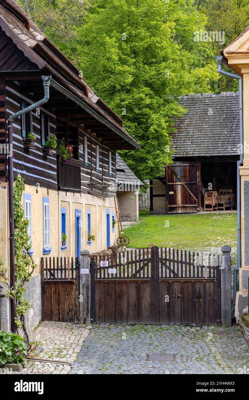 Half-timbered house, folk architecture in Zubrnice, North Bohemia ...
