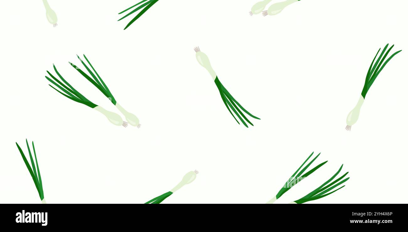 Seamless pattern with fresh green onion, chives or scallion on light ...