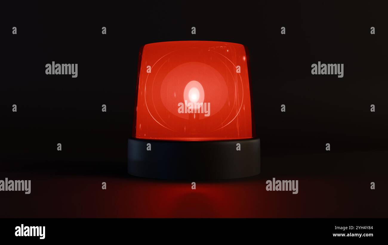 Red beacon light flashing intensely on a black background. Ideal for projects related to ...