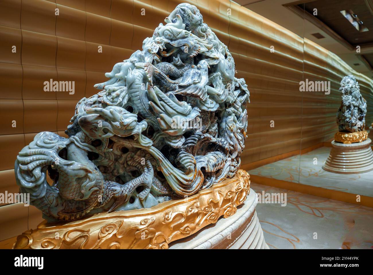 Intricately Carved Jade Sculpture with Mythical Creatures in Shanghai ...