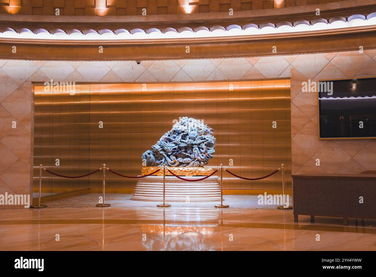 Intricate Sculpture in Museum Setting with Red Rope Barrier in Shanghai ...