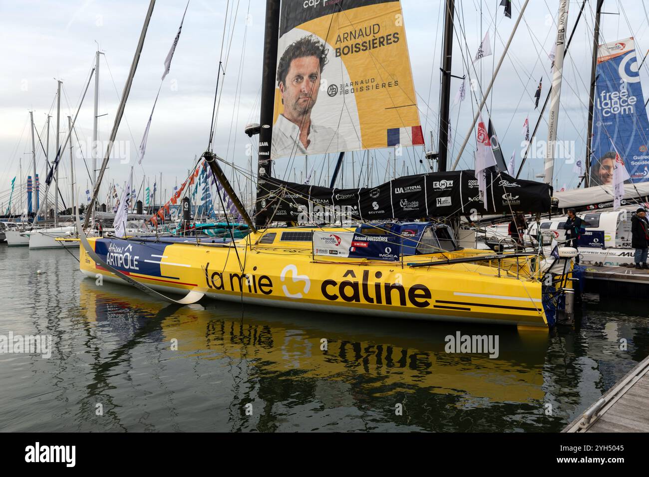 Arnaud Boissières boat (La Mie Caline) on the Vendee Globe 2024 pontoon ...